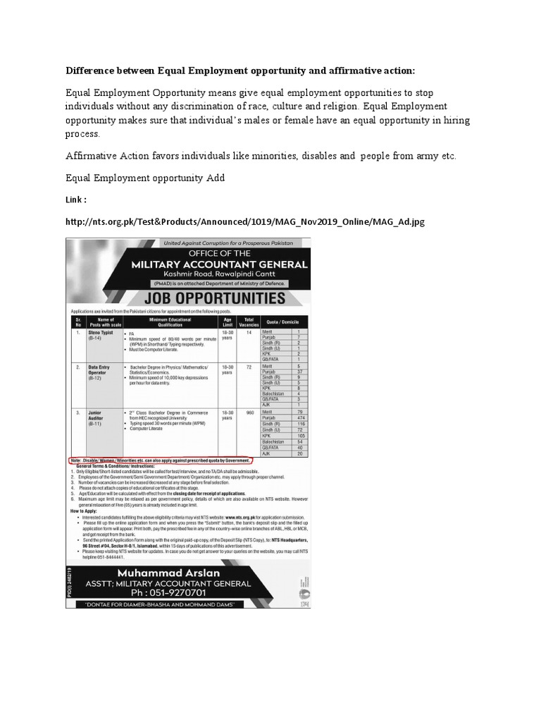 EEO vs. Affirmative Action Explained | PDF