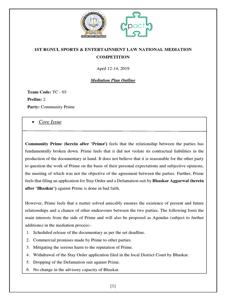 (Illustrative) 1st Ed Best Mediation Plan | Download Free PDF | Mediation | Defamation