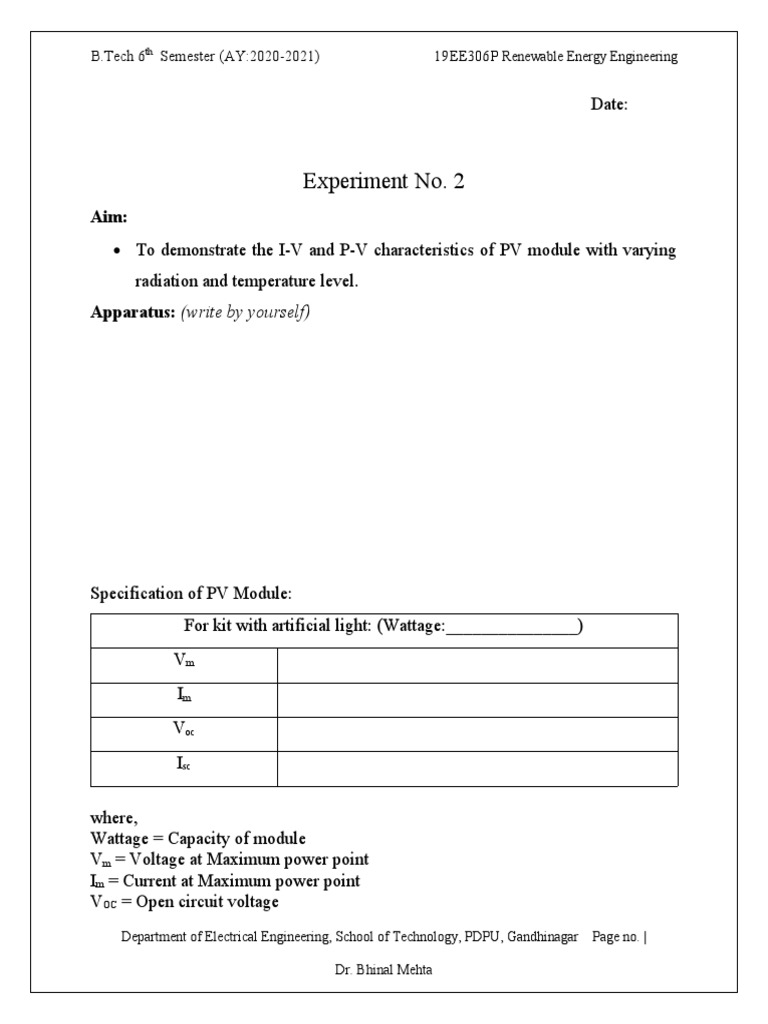 Exp 2 IV PV Curve On Single Module | PDF | Photovoltaics | Solar Panel