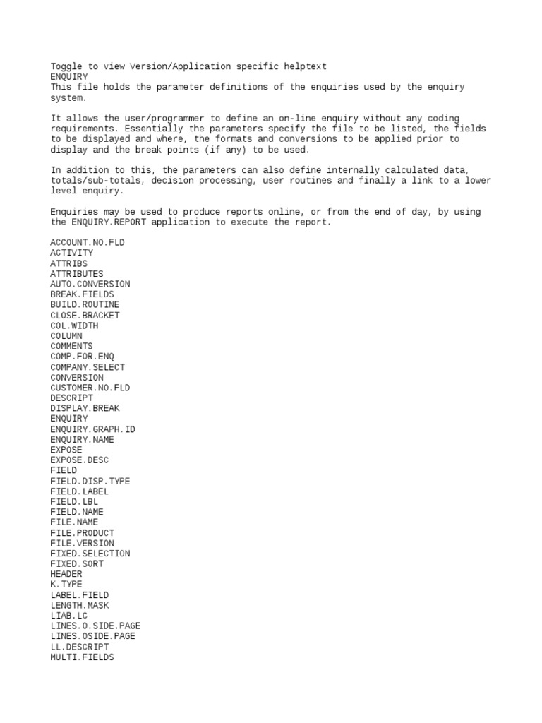 Helptext Enq | PDF | Computer File | Subroutine