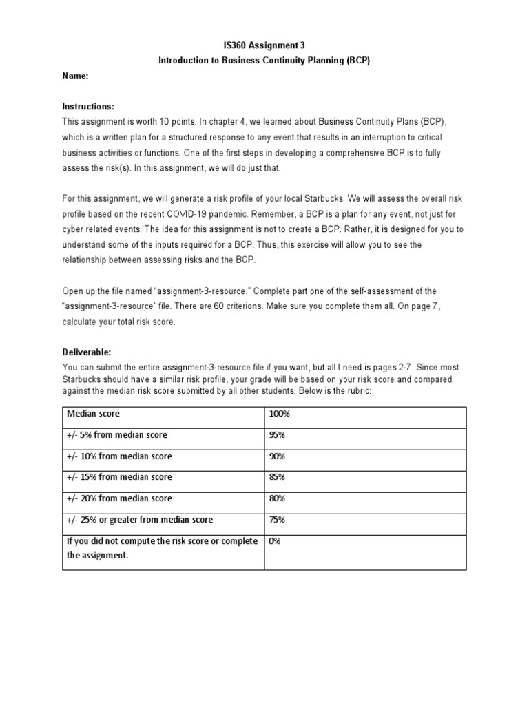 IS360 Assignment 3 Introduction To Business Continuity Planning (BCP ...