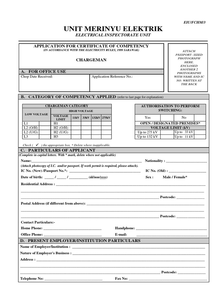 Unit Merinyu Elektrik: Application For Certificate of Competency | PDF ...