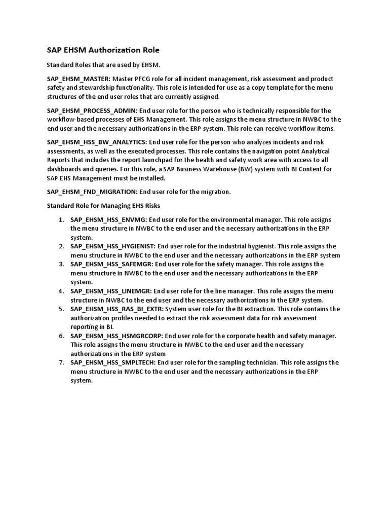 SAP EHSM Authorization Role | PDF | Enterprise Resource Planning | Data ...