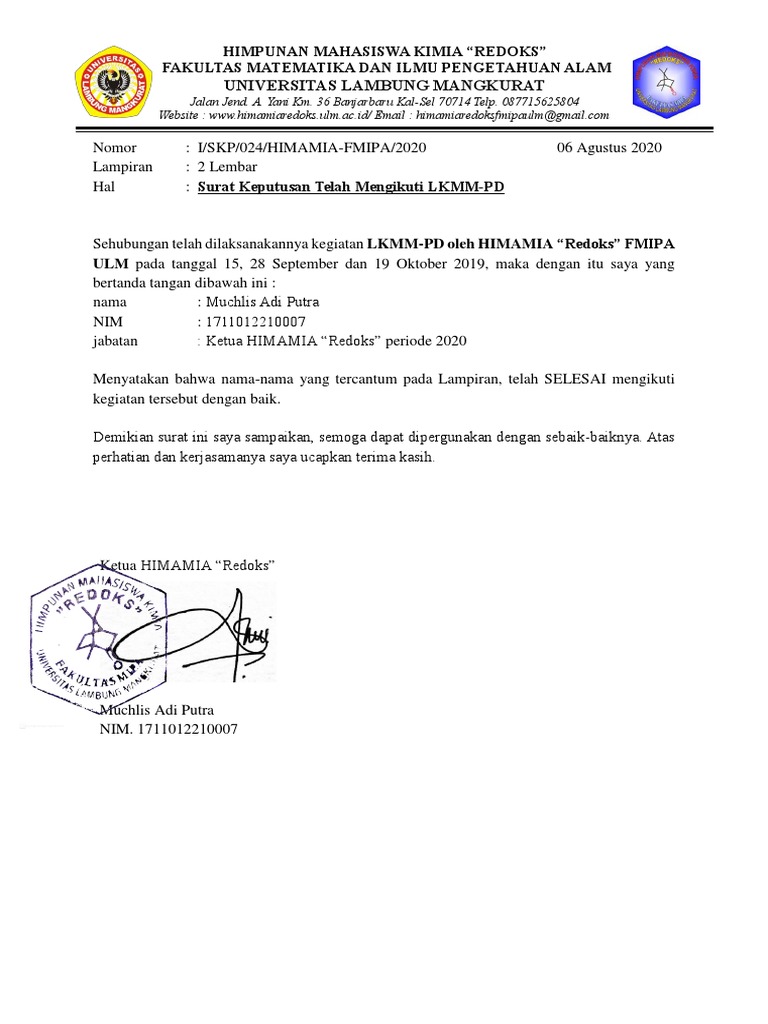 Surat Keputusan LKMM-PD Redoks | PDF