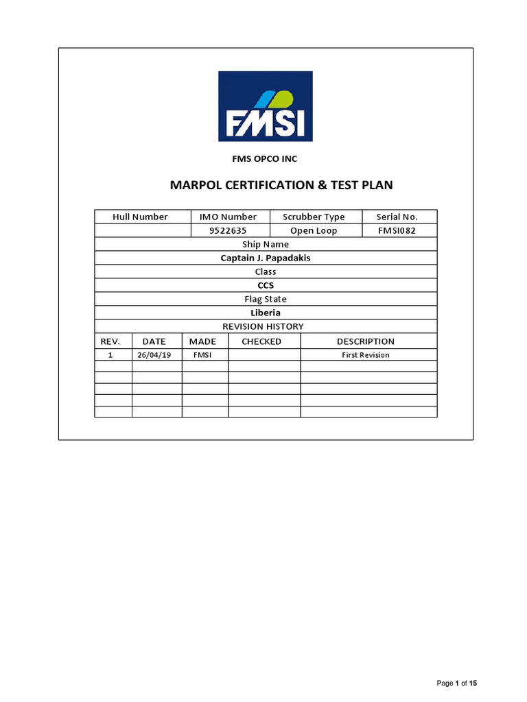CJP - Marpol Certification Test Plan Rev 1 | PDF | Occupational Safety ...
