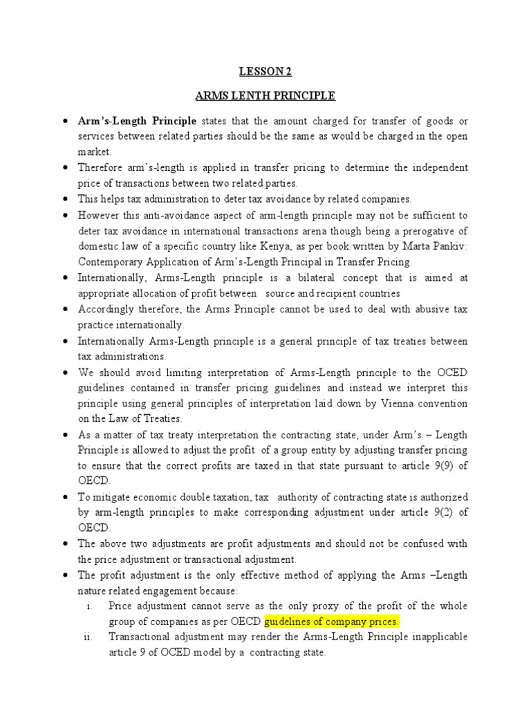 Lesson 2 Arms Length Principle and Application | PDF | Tax Avoidance ...