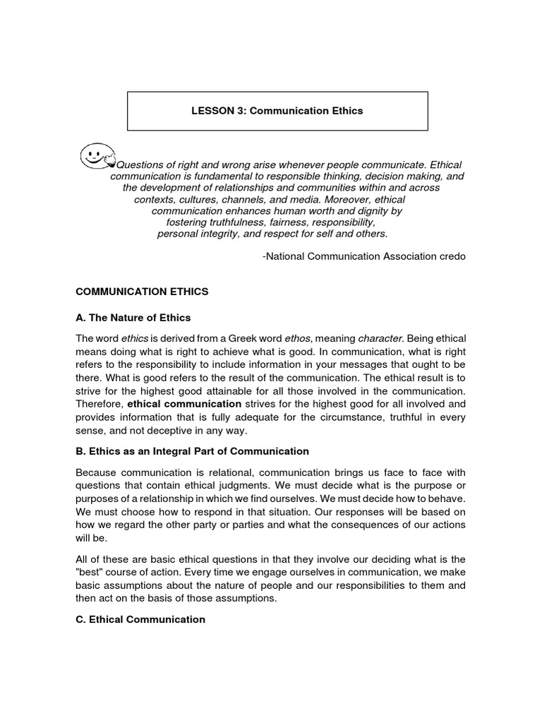 Lesson 3 Communication Ethics | PDF | Essays | Dignity