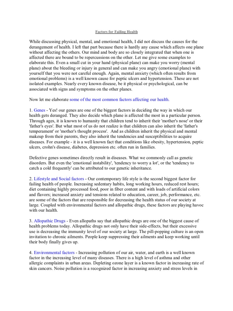 Factors For Failing Health | PDF | Afterlife | Anxiety