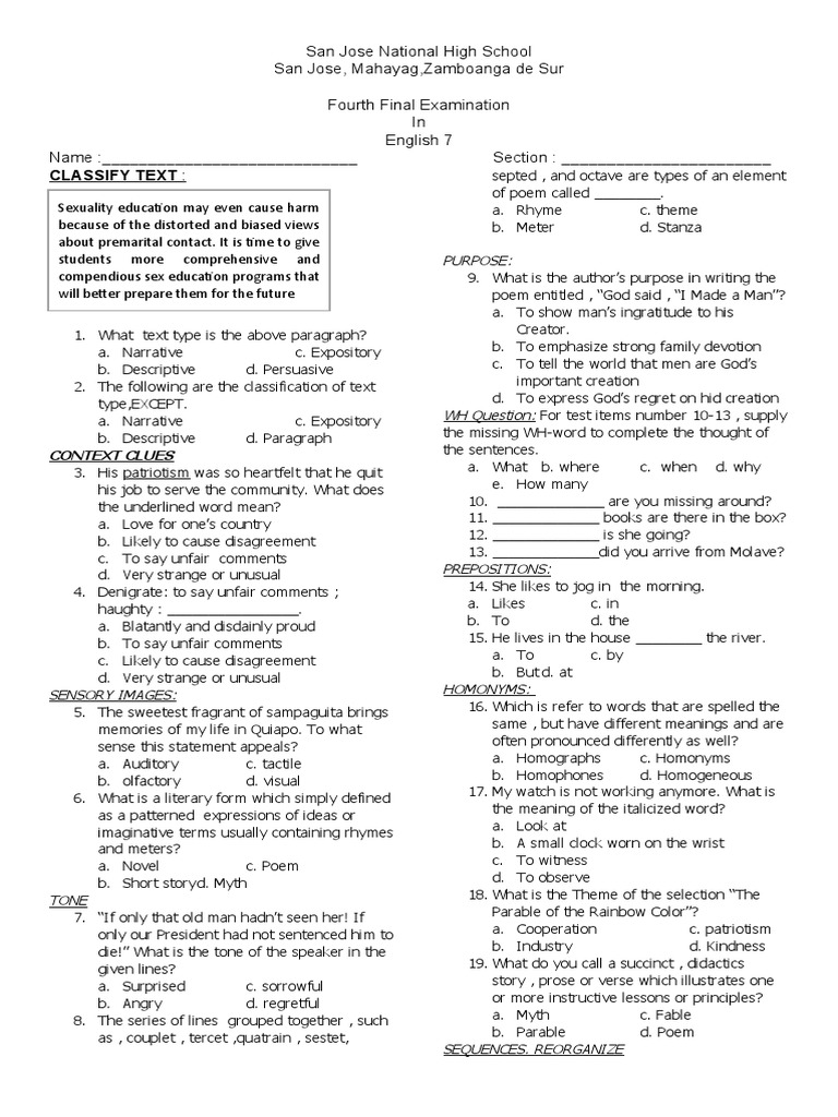Test Question | PDF | Poetry | Linguistics