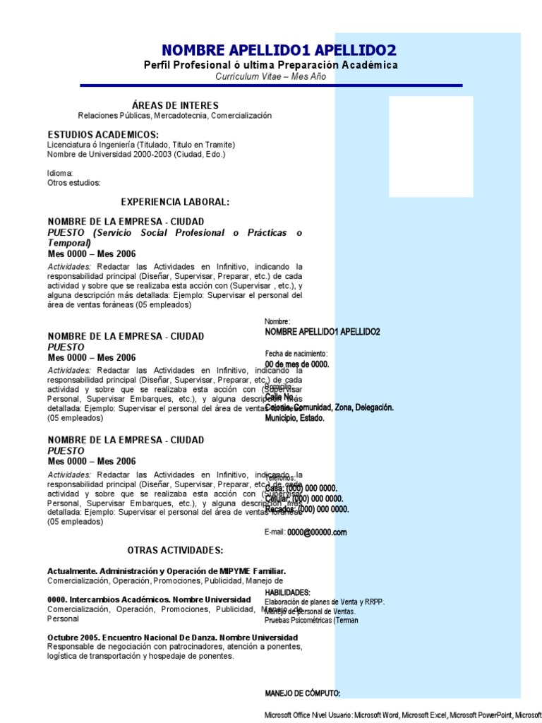 Curriculum Vitae - Recien Egresado