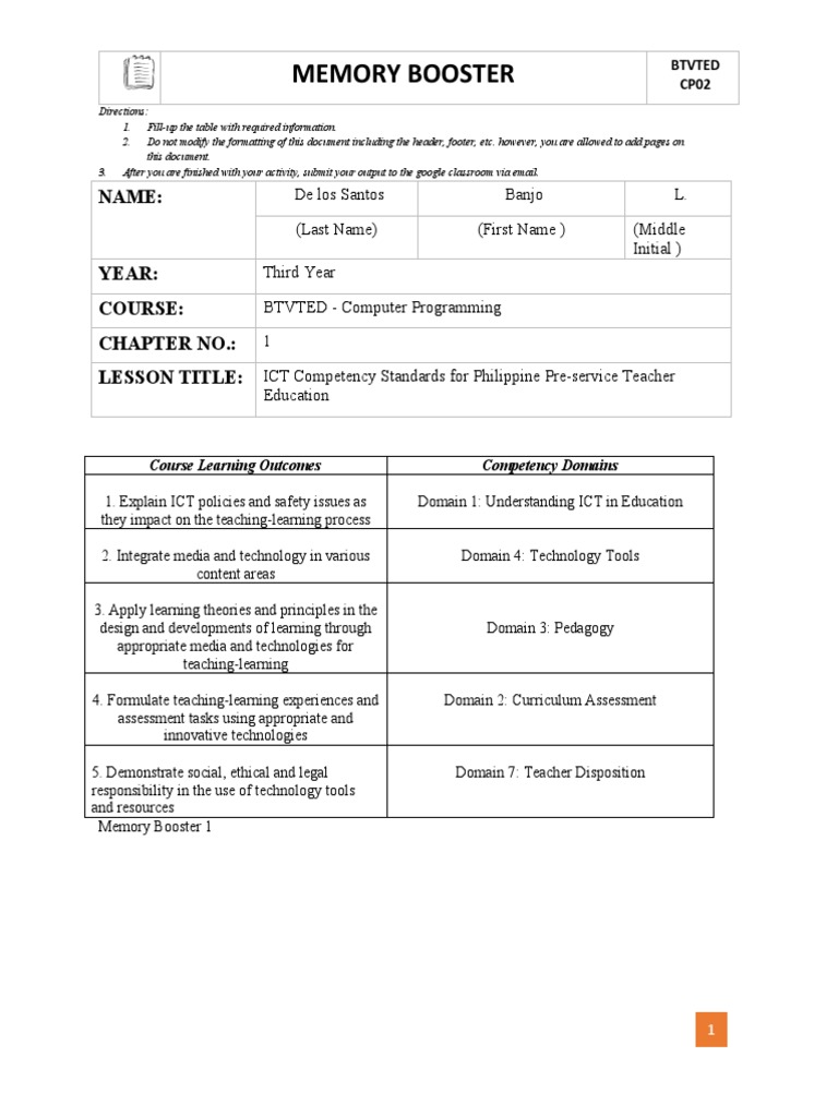 Memory Booster Template Ped08 1 | PDF | Educational Technology | Teachers