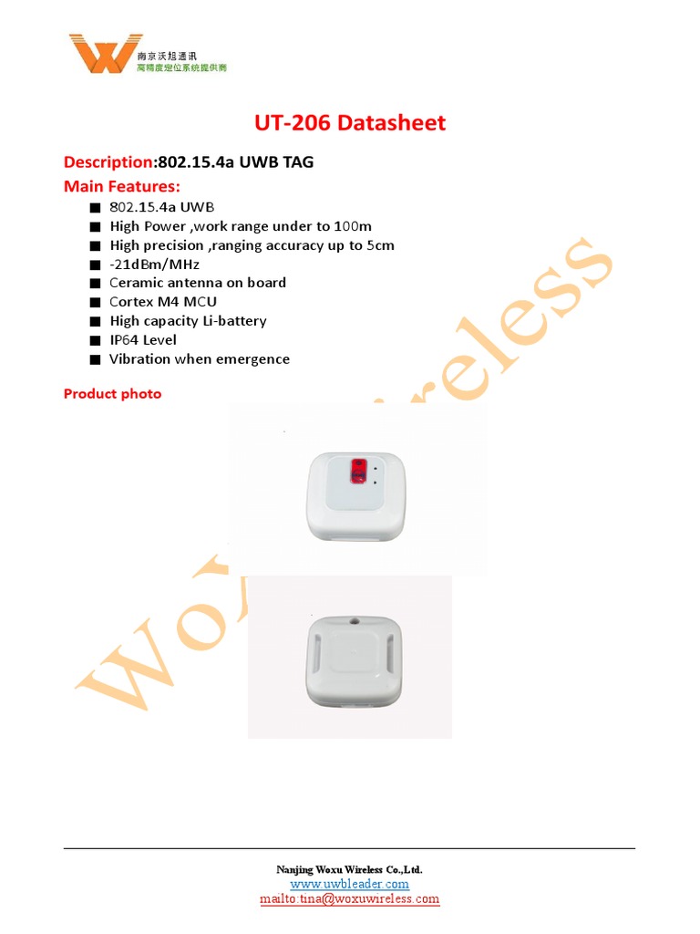 UT-206 Datasheet::802.15.4a UWB TAG | PDF | Information And ...