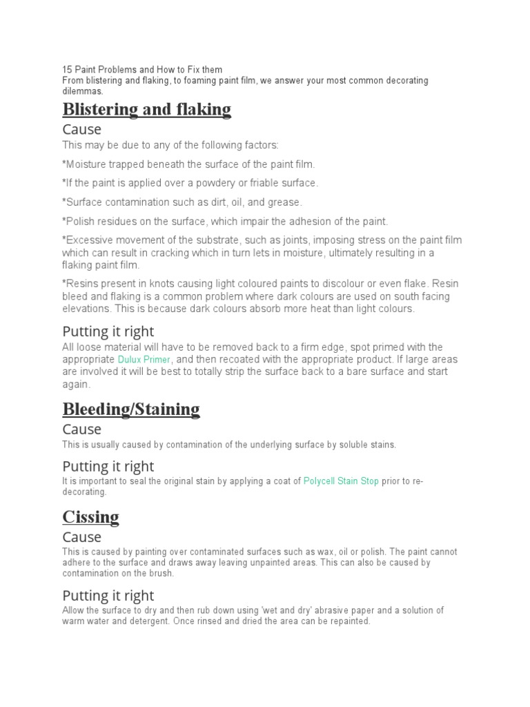 15 Common Paint Problems And Effective Solutions Pdf Paint Materials