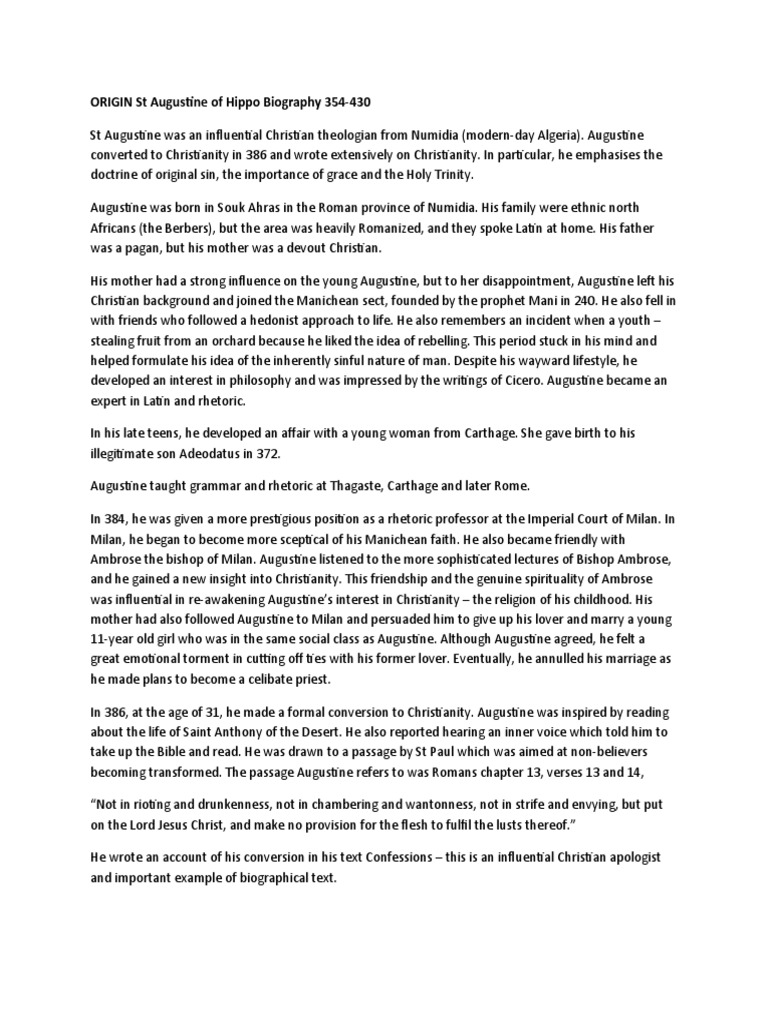 ORIGIN ST Augustine of Hippo Biography 354 | PDF | Augustine Of Hippo ...