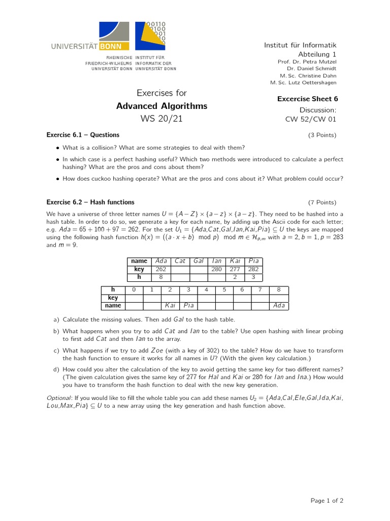 Exercises For Advanced Algorithms WS 20/21: Institut Für Informatik ...