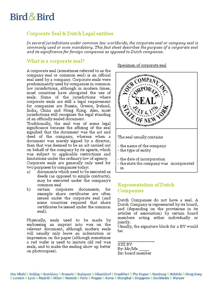 Corporate Seal & Dutch Legal Entities | PDF | Seal (Emblem) | Companies