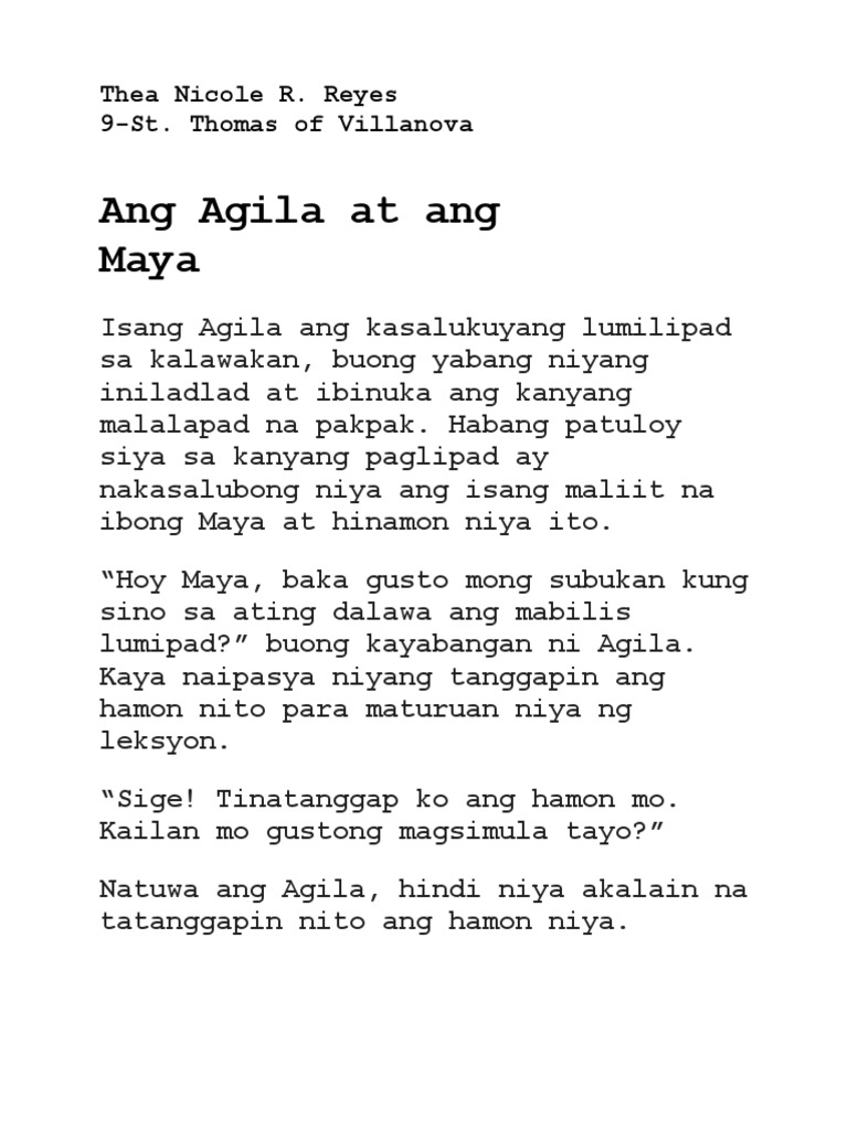 Pabula (Ang Agila at Ang Maya) | PDF Pabula (Ang Agila at Ang Maya) | PDF