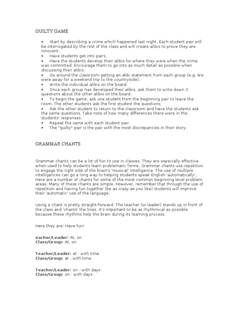 Guilty Game | PDF | Reading Comprehension | Lunch