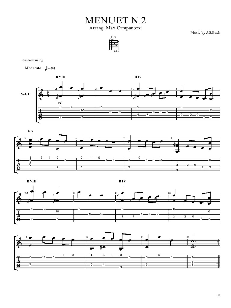 MENUET N 2 Bach Arrang Tab Max Campanozzi | PDF