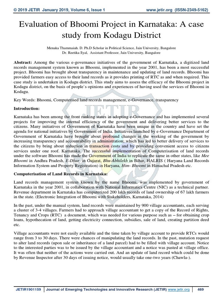Evaluation of Bhoomi Project in Karnataka | PDF | Databases | Agriculture