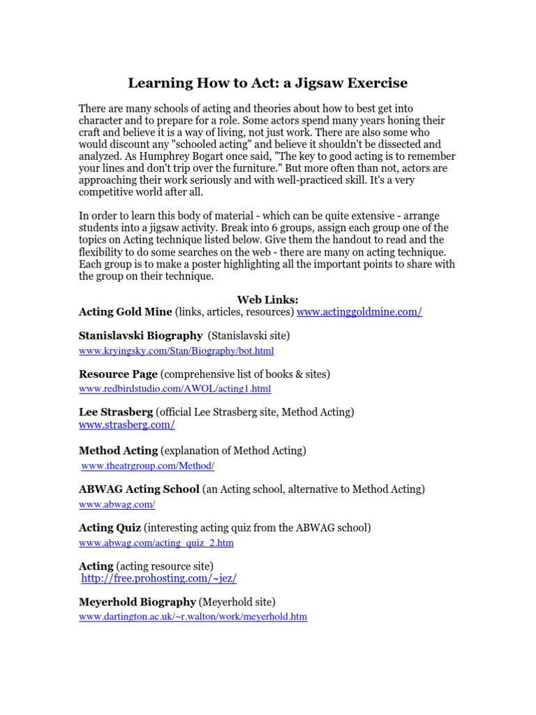 Learning How To Act: A Jigsaw Exercise | Download Free PDF | Acting ...