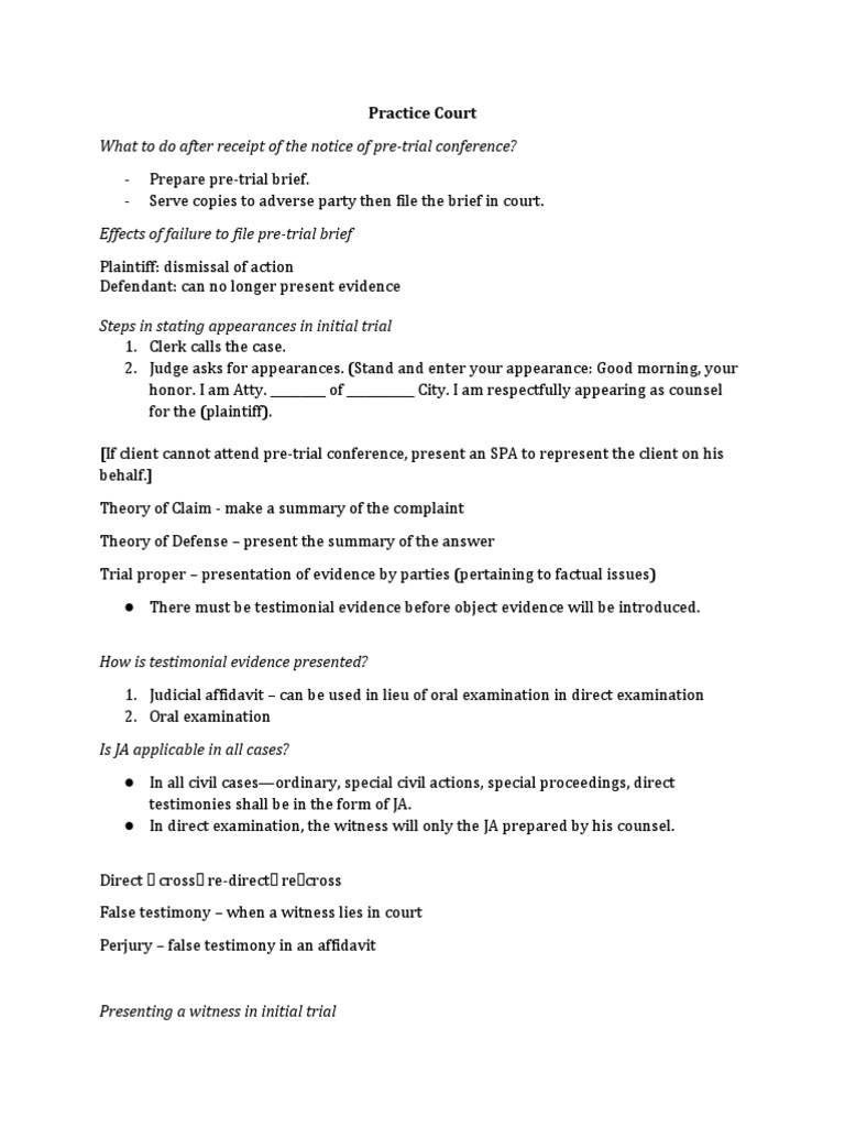 Practice Court NOTES | PDF | Testimony | Witness