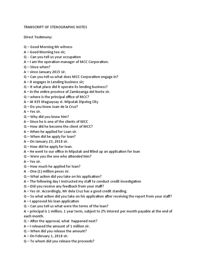 Transcript of Stenographic Notes | PDF | Promissory Note | Interest