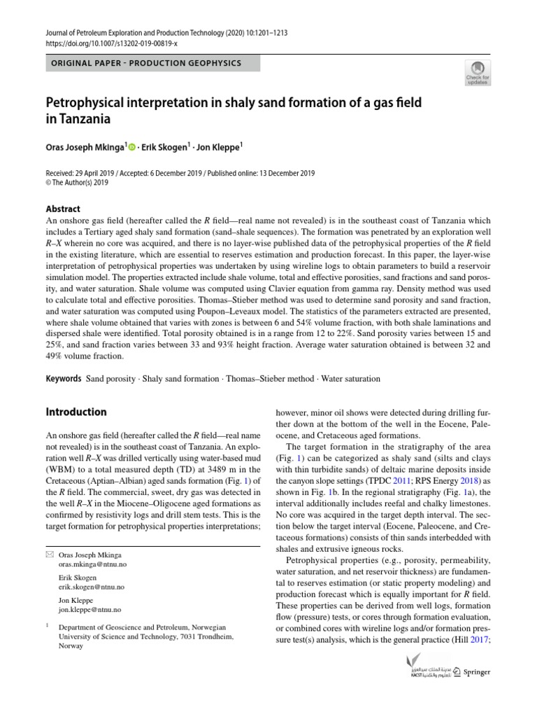 Petrophysical Interpretation in Shaly Sand Formation of A Gas Field in ...