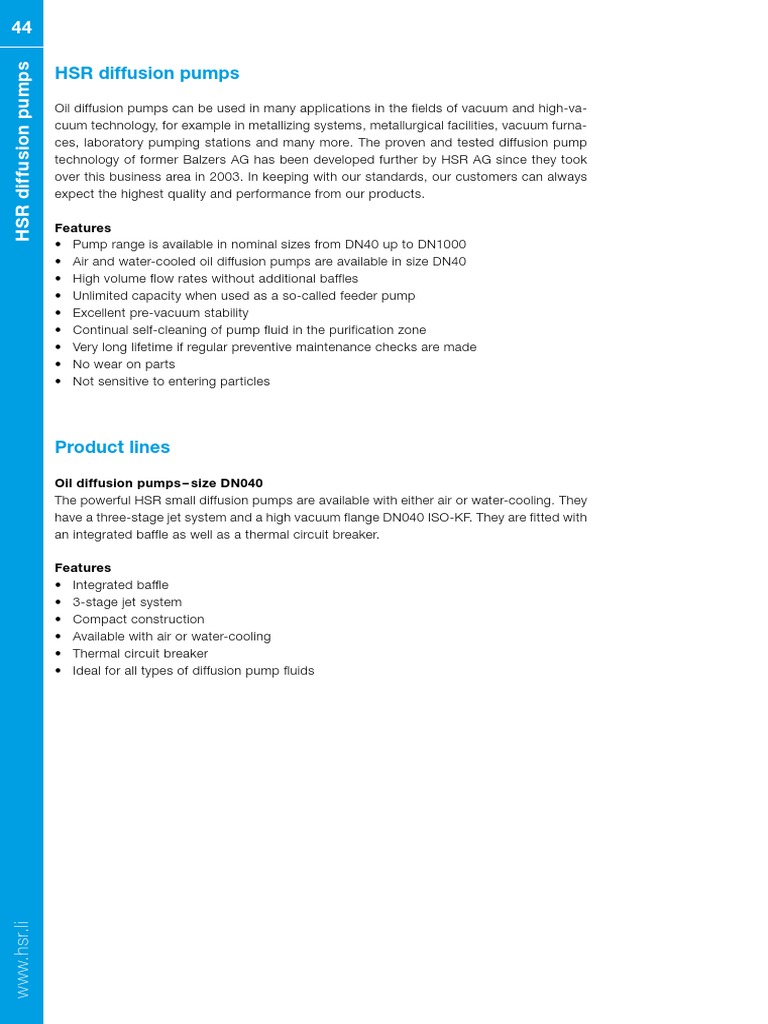 HSR Oil Diffusion Pumps Overview | PDF | Pump | Vacuum