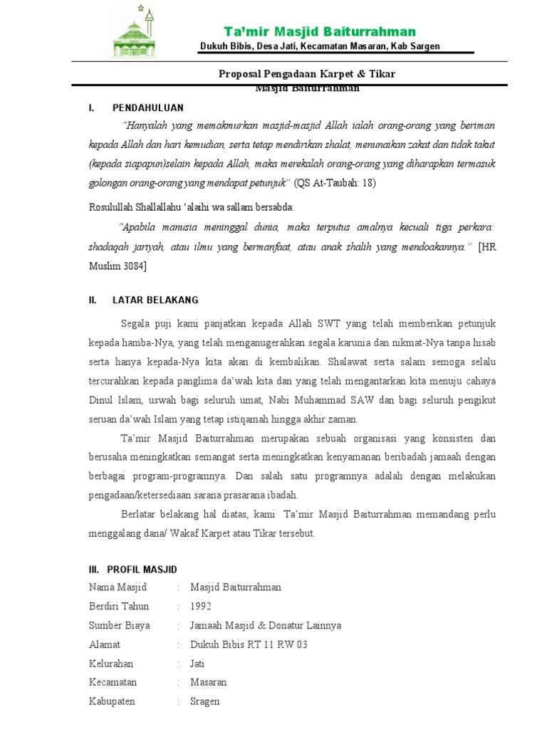 Contoh Proposal Tikar Masjid | PDF