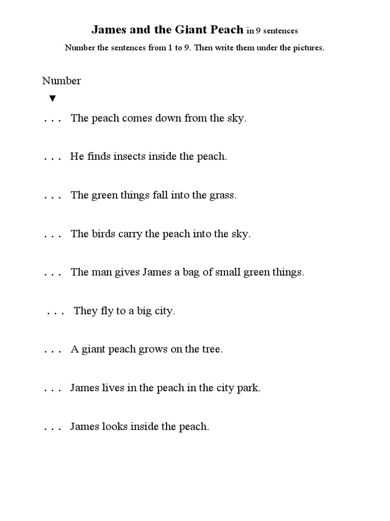James and The Giant Peach in 9 Sentences | PDF