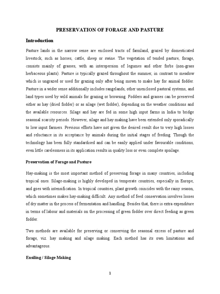 Summary On Preservation of Forage | PDF | Hay | Pasture