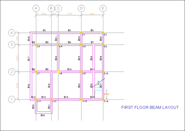 A B C D E: First Floor Beam Layout | PDF