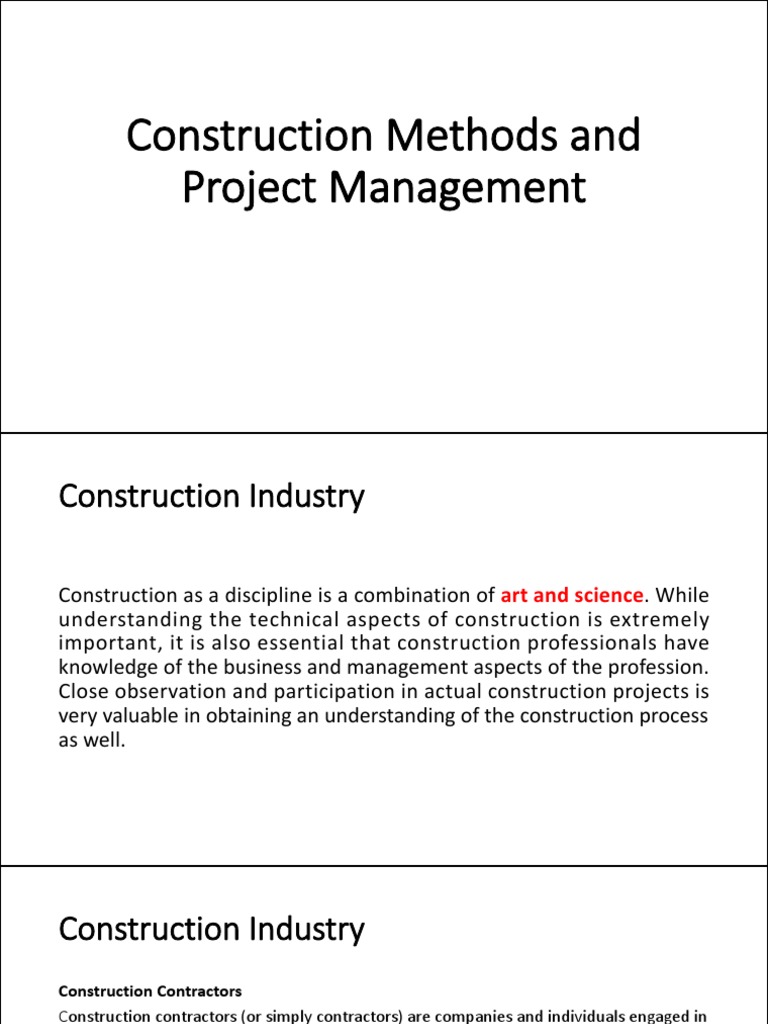 An Overview of Construction Methods, Project Management, and the ...
