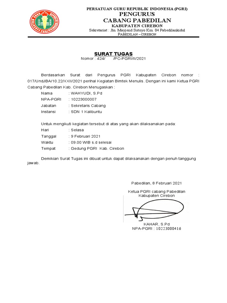Surat Tugas PGRI | PDF