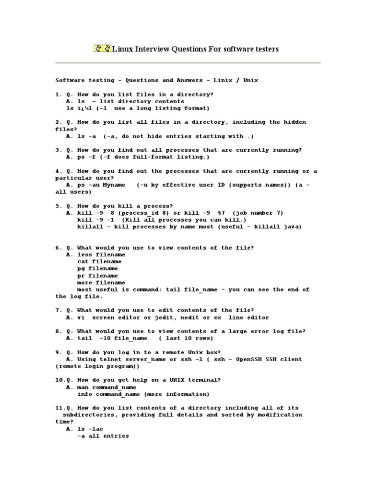 Linux Interview Questions For Software Testers Pdf Business