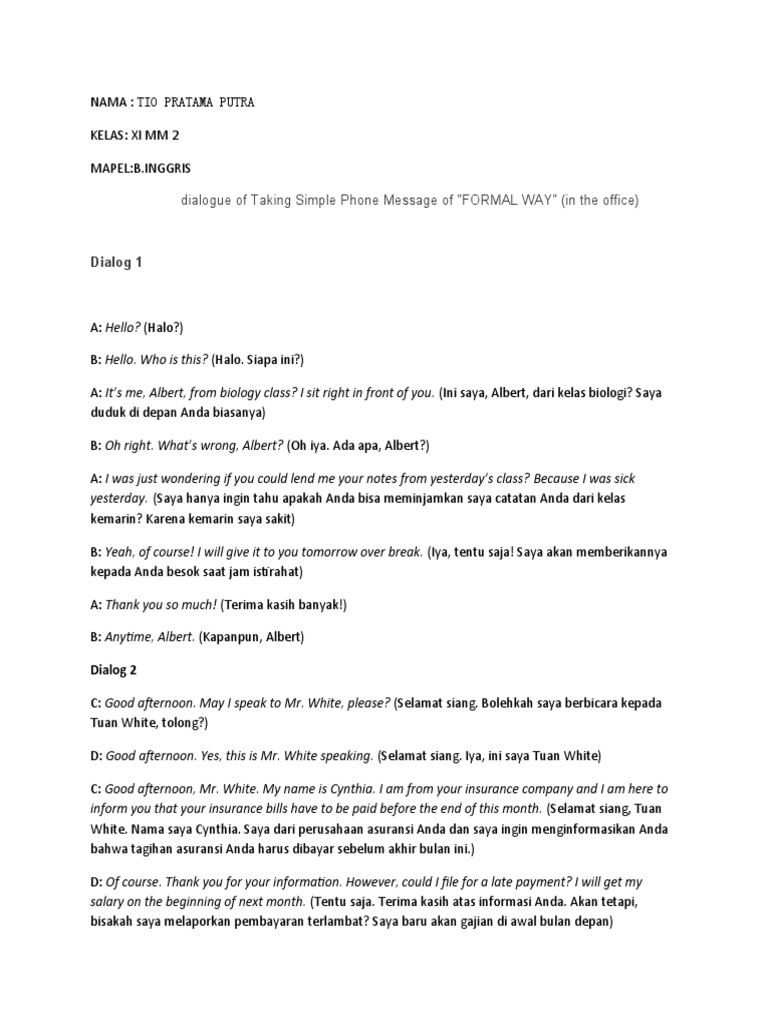 Tugas B. Inggris Telepon Sederhana Di Kantor Dan Di Rumah | PDF
