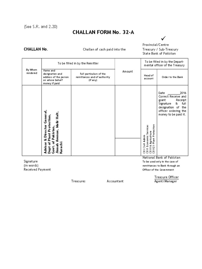Challan Form No. 32-A: (See S.R. and 2.20) | Download Free PDF | Financial Services | Banking