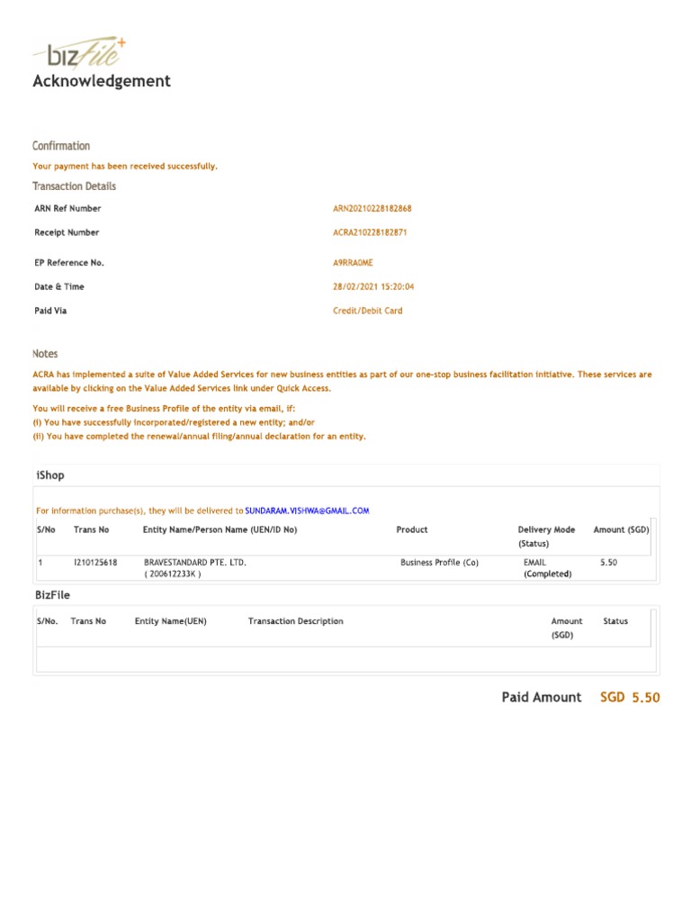 Print Receipt - ACRA Bravestandard | PDF