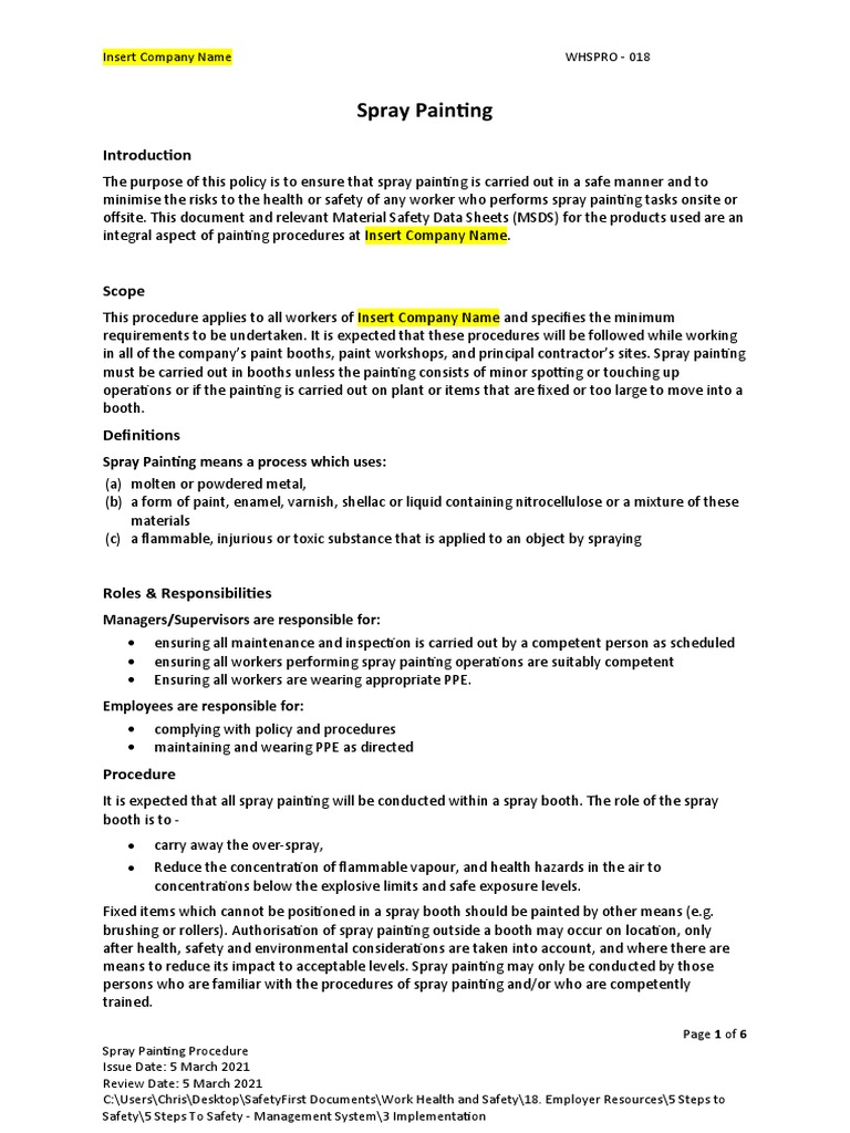 Spray Painting, WHSPRO-018 CM | PDF | Personal Protective Equipment | Paint