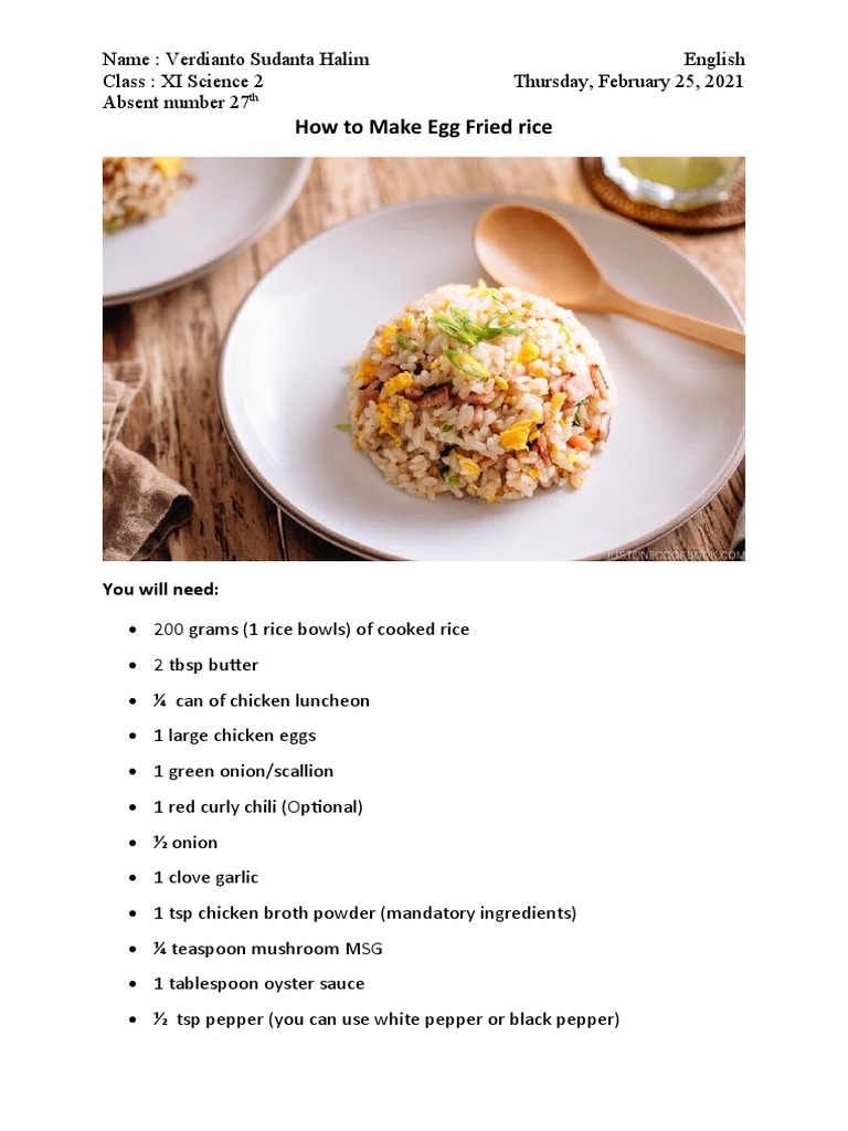 How To Make Egg Fried Rice: You Will Need | PDF | Scallion | Garlic