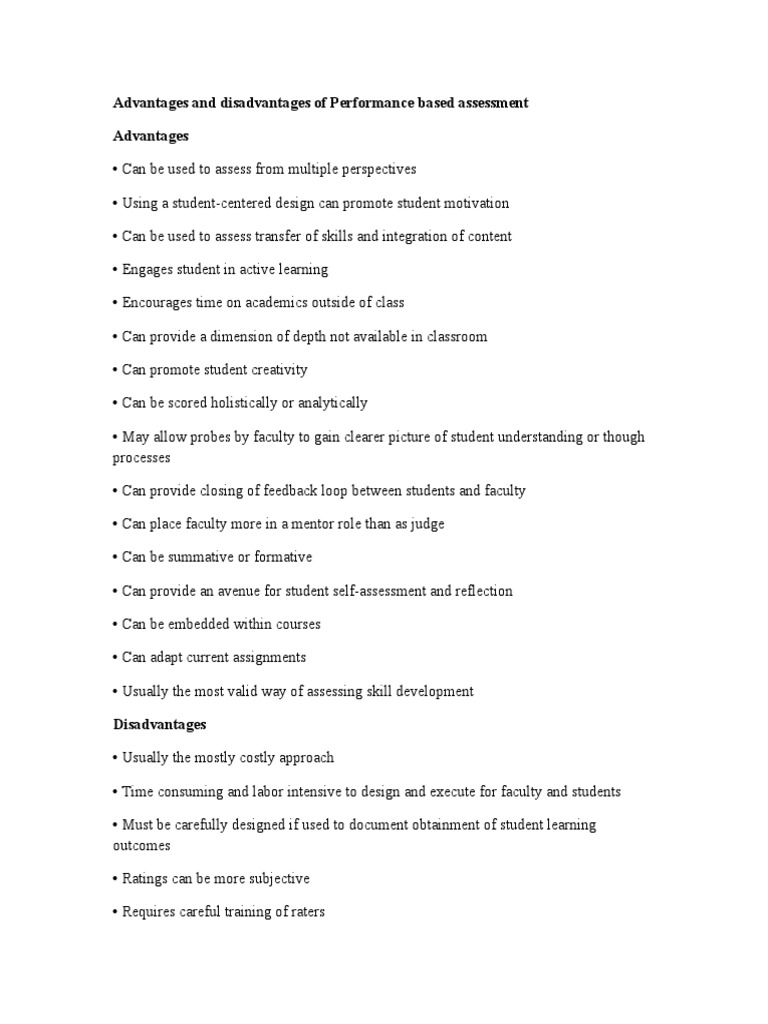 Performance-Based Assessment Pros and Cons | PDF