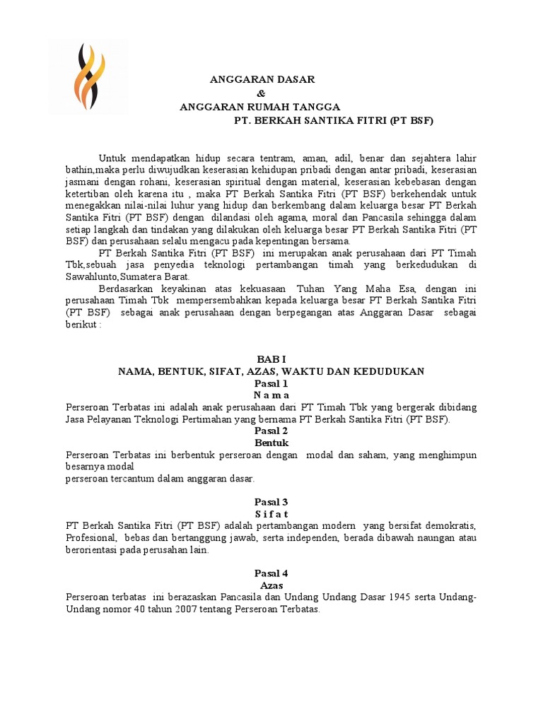 Anggaran Dasar PT BSF | PDF