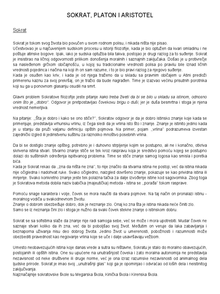 Sokrat, Platon I Aristotel | PDF