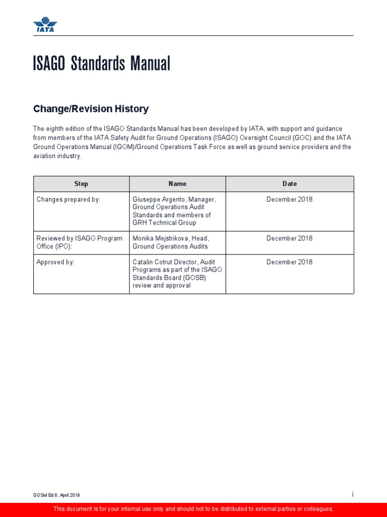 ISAGO Standards Manual: Change/Revision History | PDF | Cargo | Audit