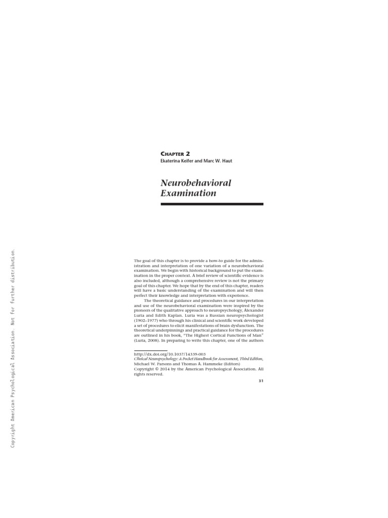 Neurobehavioral Examination (Cap. 2) | PDF | Test (Assessment ...