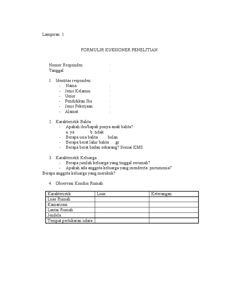 Formulir Kuesioner Penelitian | PDF