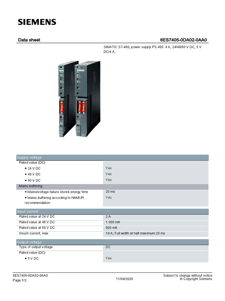 Data Sheet 6ES7405-0DA02-0AA0: Supply Voltage | PDF | Mains Electricity ...