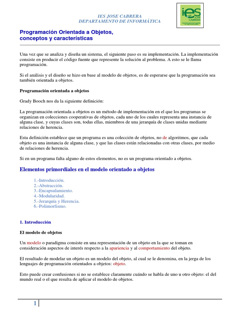 La Programacion Orientada A Objetos | PDF | Objeto (informática ...