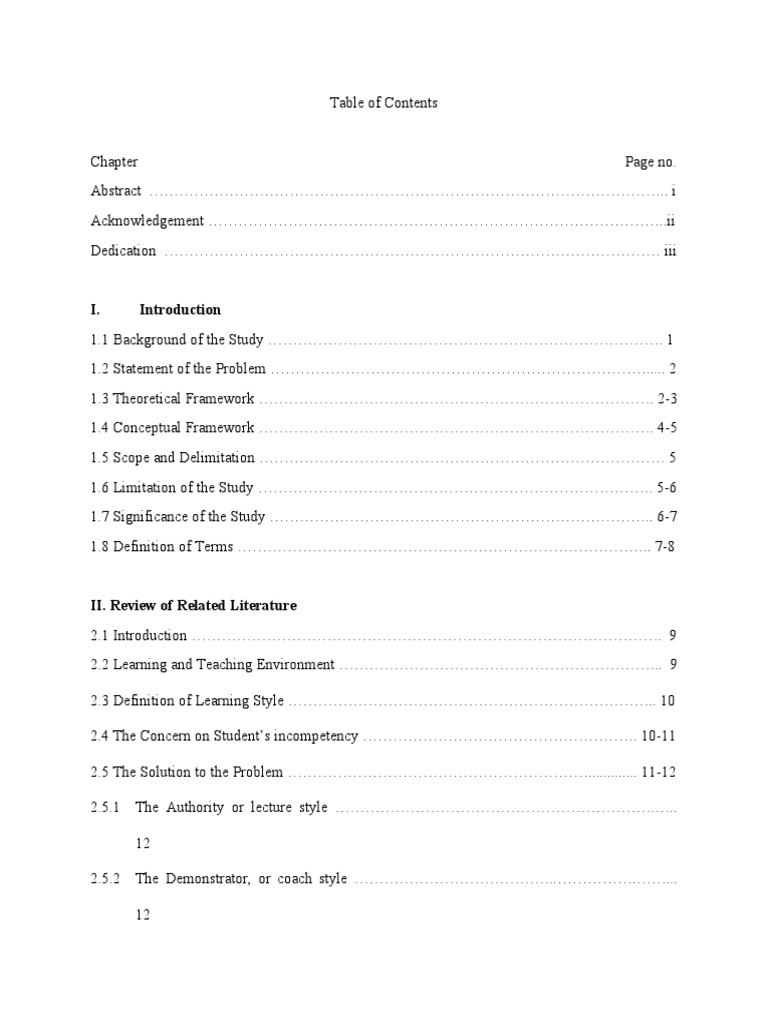 Table of Contents Sample For Research | PDF | Data | Statistics